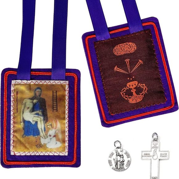 Other | Purple Wool Catholic Scapular With Cross Medal Faith Shield ...